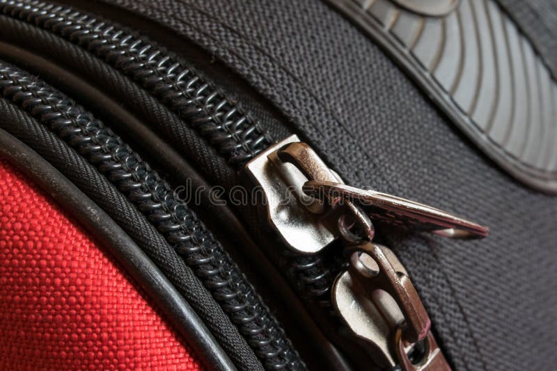 Two Zipper on Red and Black Luggage Back Stock Image - Image of male ...