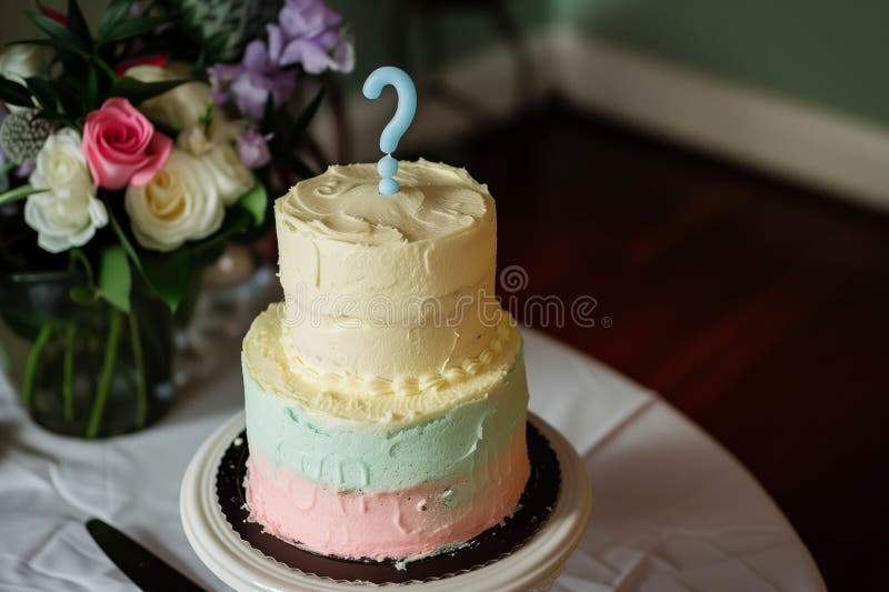 Twotier Cake with a Question Mark on Top Stock Photo - Image of mark ...