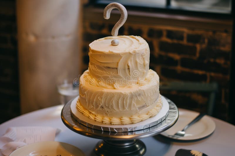 Twotier Cake with a Question Mark on Top Stock Photo - Image of baking ...