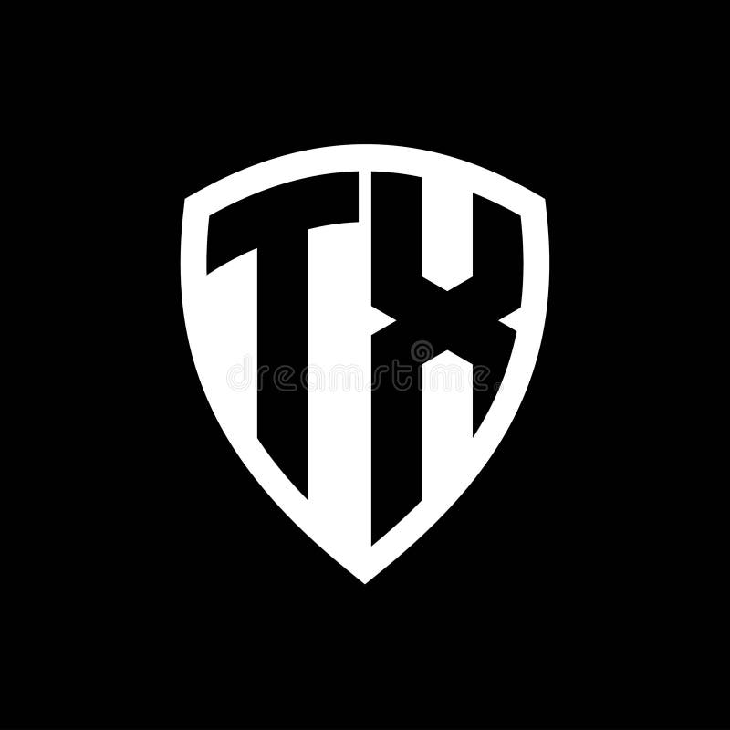 TX Monogram Logo with Bold Letters Shield Shape with Black and White ...