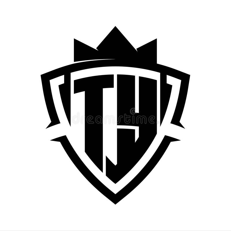 TY Letter Bold Monogram Triangle Curve Shield Shape with Crown Black ...