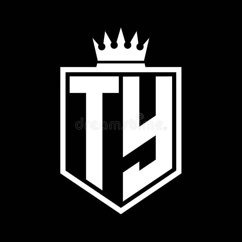 TY Logo Monogram Bold Shield Geometric Shape with Crown Outline Black ...
