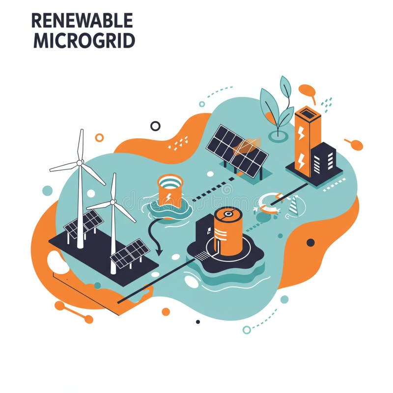 Tylized Illustration of a Renewable Microgrid System. Features Include ...