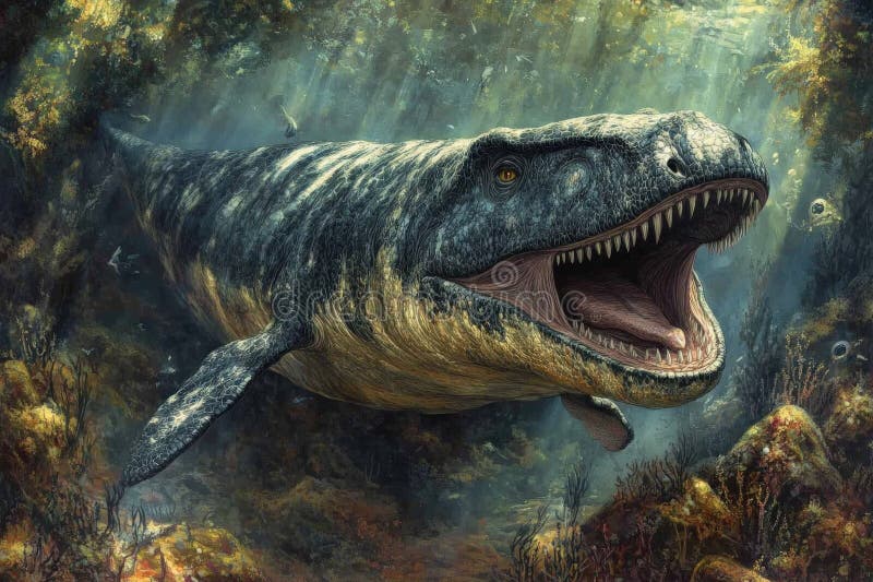 A Tylosaurus in a Prehistoric Ocean, Detailed and Fierce, Natural ...
