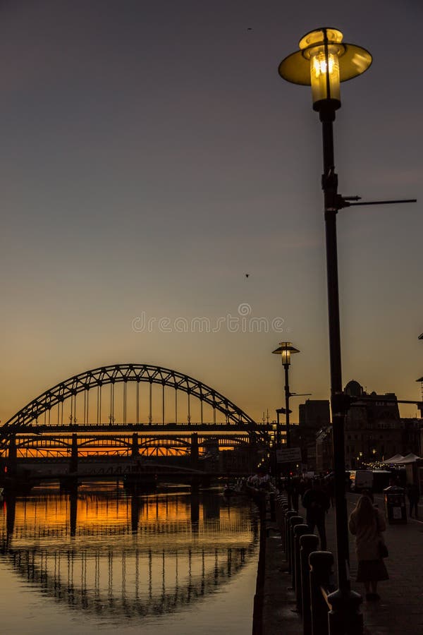 The Tyne Bridge at Sunset, Reflecting in the almost Still River Tyne ...