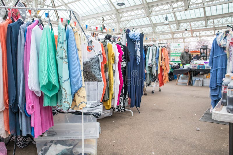Tynemouth Metro Station Weekend Flea Market Stall Selling Womens Ladies Clothing Editorial