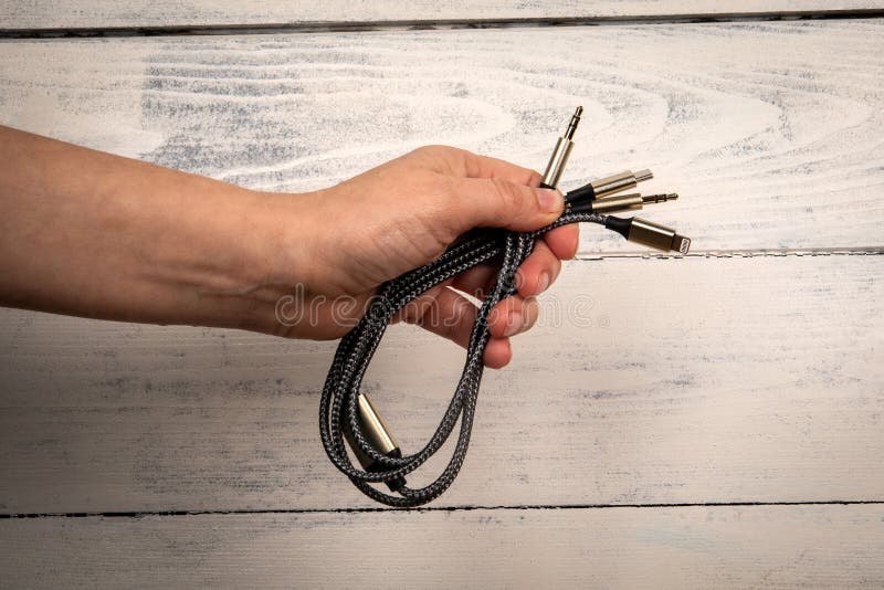 3 in 1 Type-C3.5mm Jack Aux Cable in Hand Stock Image - Image of object ...