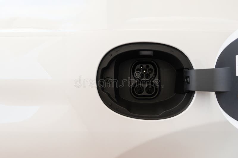 Type 2 CCS Plug Port on Electric Vehicle. DC - CCS Type 2 EV Charging ...