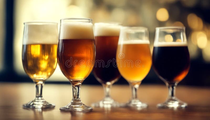 Type Goggles Assorted Bar Beers Counter of Display Glasses Row ...