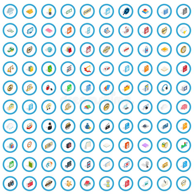 100 Type Icons Set, Isometric 3d Style Stock Vector - Illustration of ...