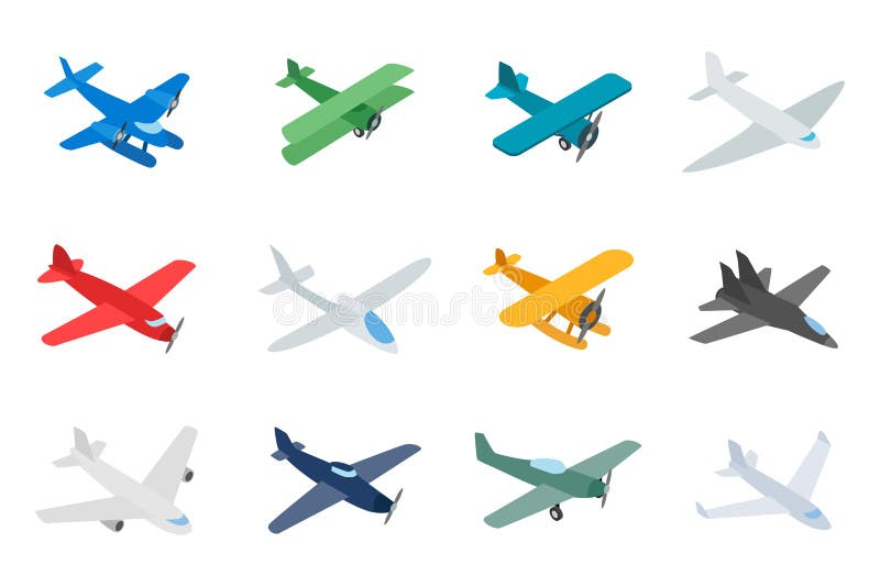 Type of Plane Icon Set, Isometric Style Stock Vector - Illustration of ...