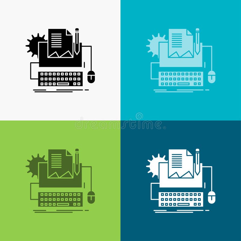 Type Writer, Paper, Computer, Paper, Keyboard Icon Over Various ...
