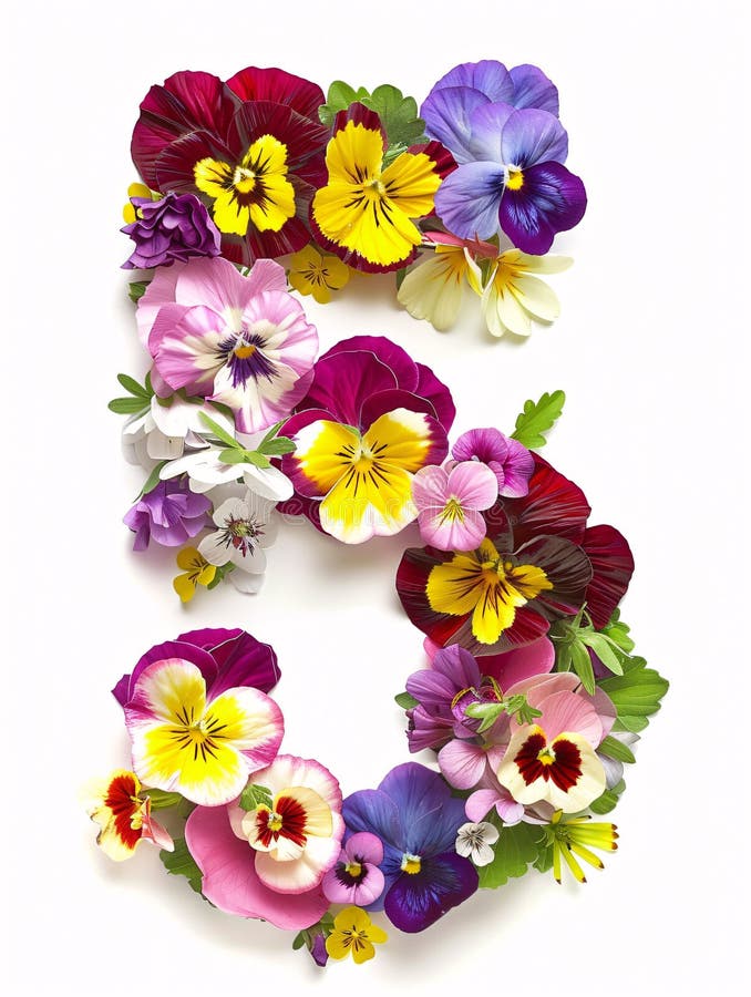 Typeface Made Out of Colored Spring Flowers the Letter 5 Stock ...