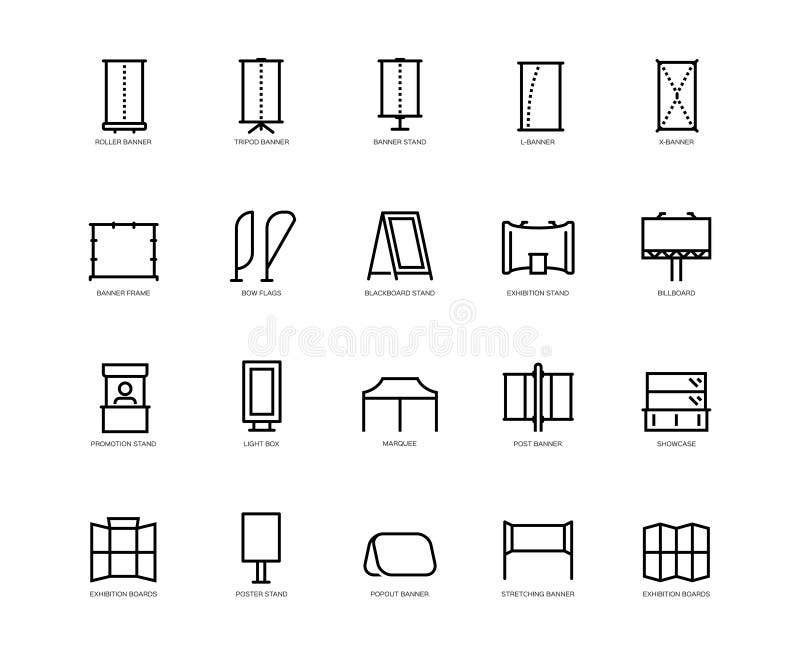 Types of Advertising Banners Icons in Outline Style Stock Vector ...