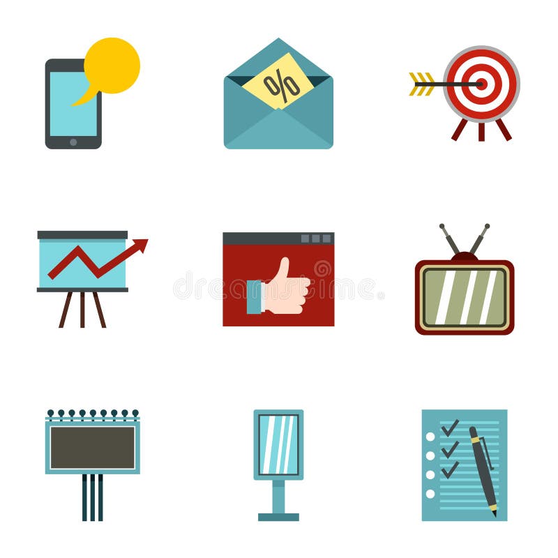 Types of Advertising Icons Set, Flat Style Stock Vector - Illustration ...