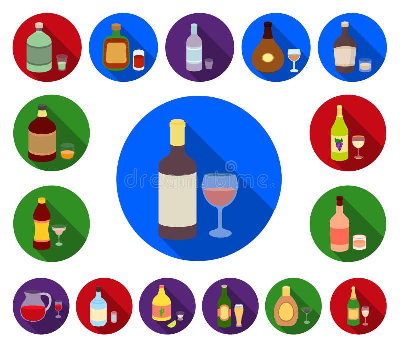 Types of Alcohol Flat Icons in Set Collection for Design. Alcohol in ...