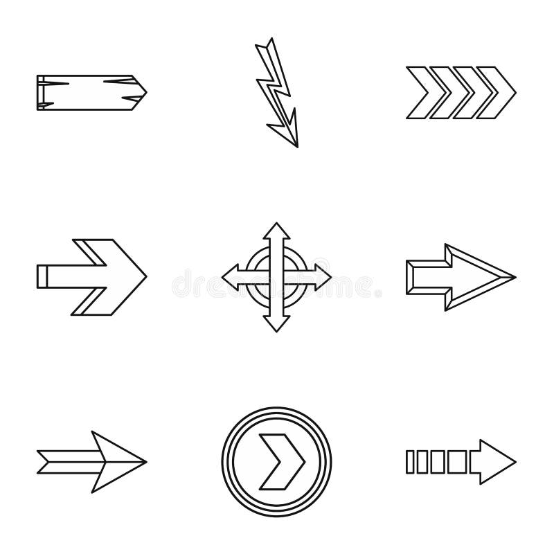 Types of Arrows Icons Set, Outline Style Stock Vector - Illustration of ...