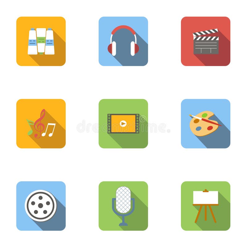 Types of Art Icons Set, Flat Style Stock Vector - Illustration of music ...