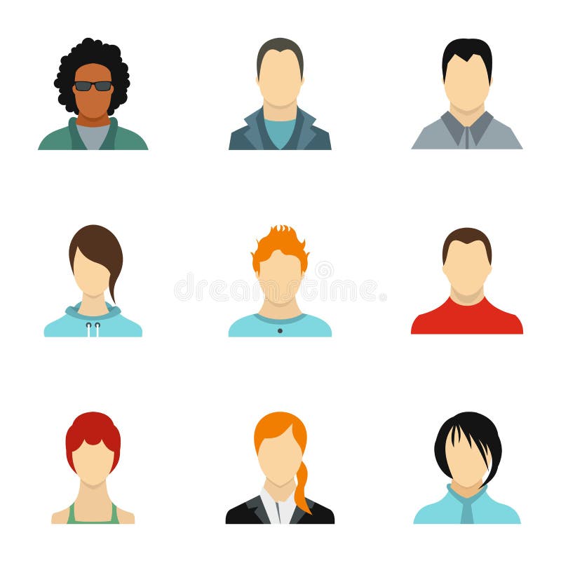 Types of Avatar Icons Set, Flat Style Stock Illustration - Illustration ...