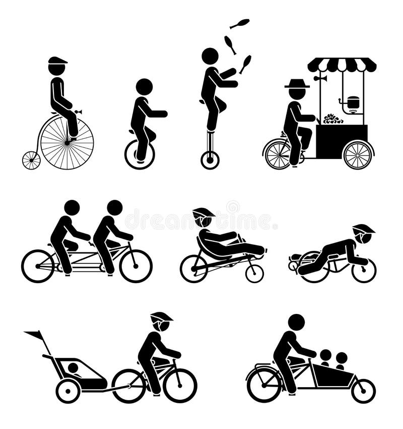 Set of Pictograms Representing Children Riding All Sorts of Vehicles ...