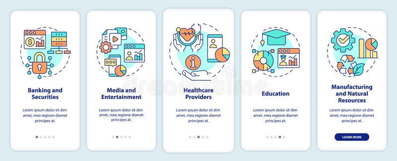Types Of Big Data Applications Onboarding Mobile App Screen Stock Vector Illustration Of