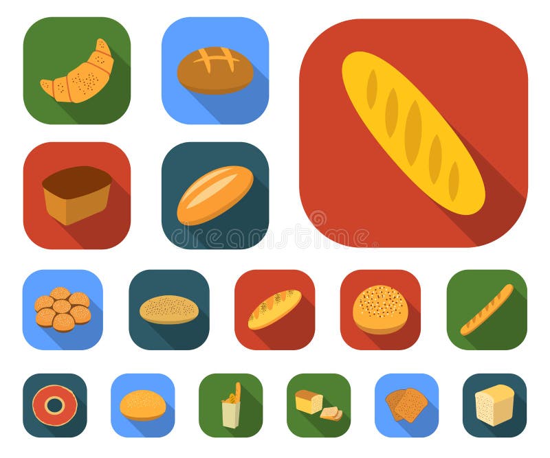 Types of Bread Flat Icons in Set Collection for Design. Bakery Products ...
