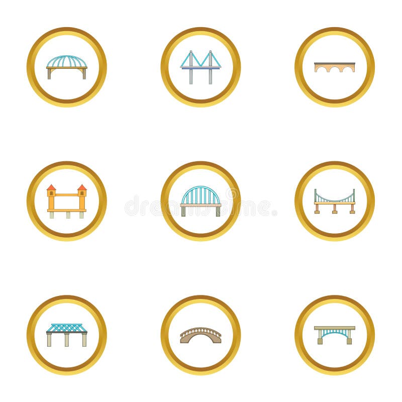 Types of Bridges Icons Set, Cartoon Style Stock Vector - Illustration ...