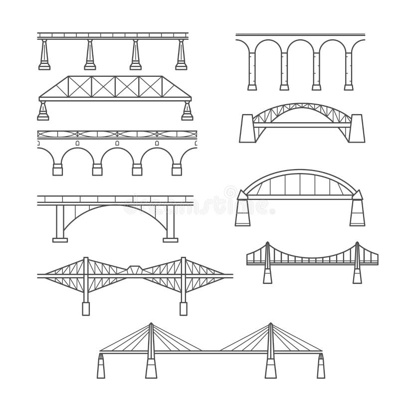 Types of Bridges. Linear Style Ison Set. Stock Vector - Illustration of ...
