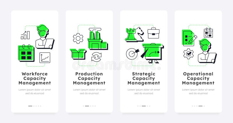 Types of Capacity Management Mobile App Onboarding Screens Stock ...