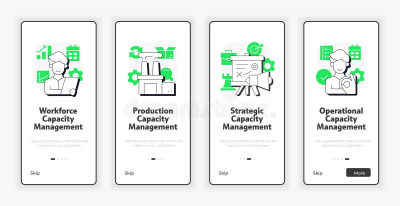 Types of Capacity Management Mobile Onboarding Screen Stock ...