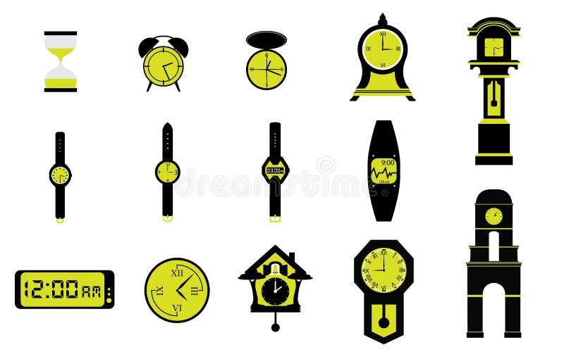 Types of Clocks Watches and Time Stock Vector - Illustration of sand ...