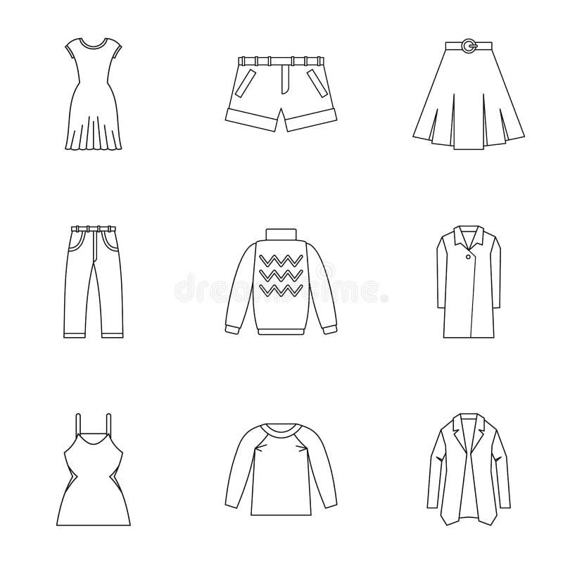 Types of Clothes Icons Set, Outline Style Stock Vector - Illustration ...