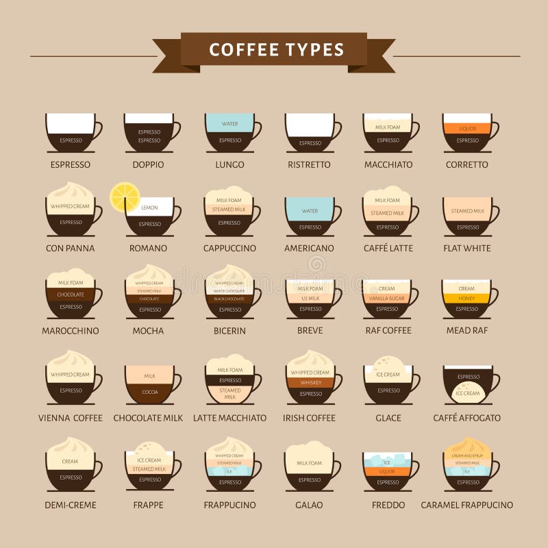 Types of Coffee Vector Illustration. Infographic of Coffee Types Stock ...