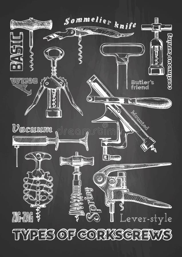 Types of corkscrews stock vector. Illustration of basic - 161819867