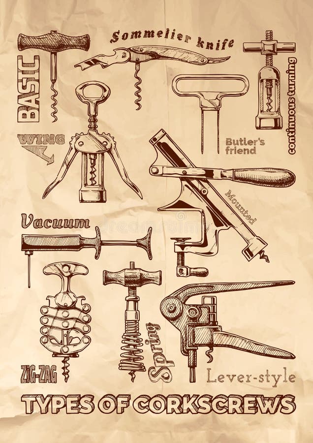 Types of corkscrews stock vector. Illustration of hand - 161820720
