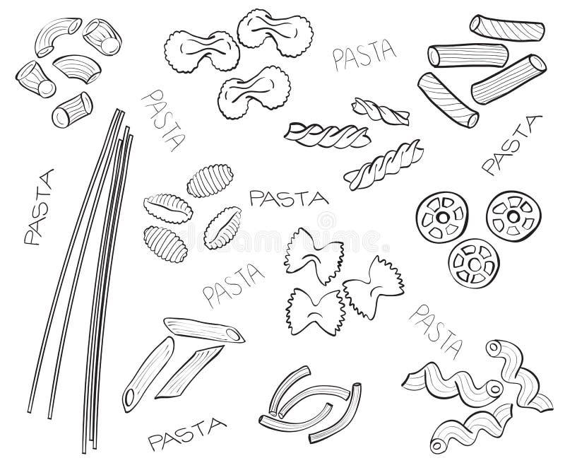 Types De Pâtes - Illustration Tirée Par La Main Illustration de Vecteur ...