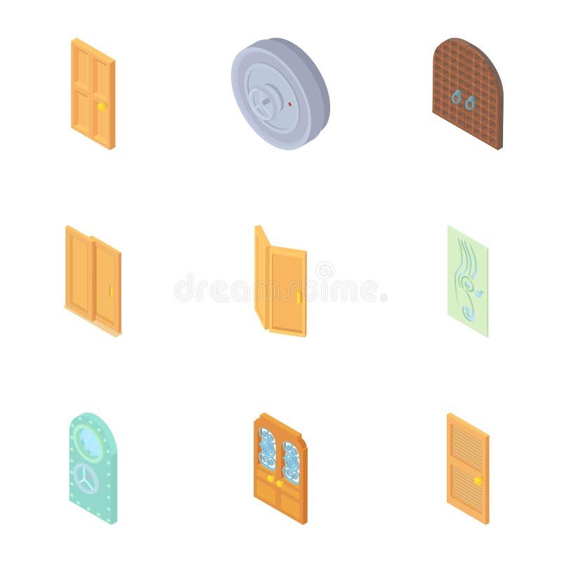 Types of Doors Icons Set, Cartoon Style Stock Vector - Illustration of ...