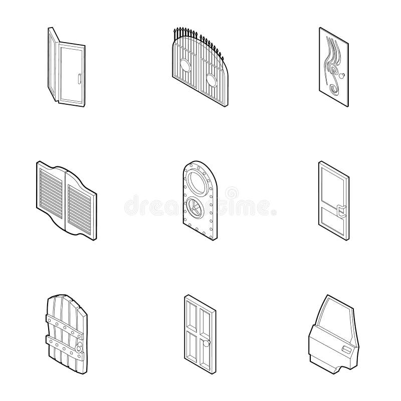 Types of Doors Icons Set, Simple Style Stock Vector - Illustration of ...