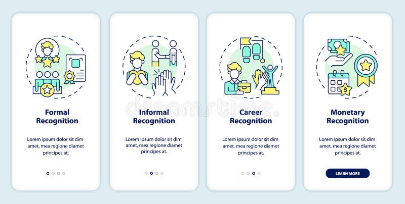 Types of Employee Recognition Onboarding Mobile App Screen Stock Vector ...