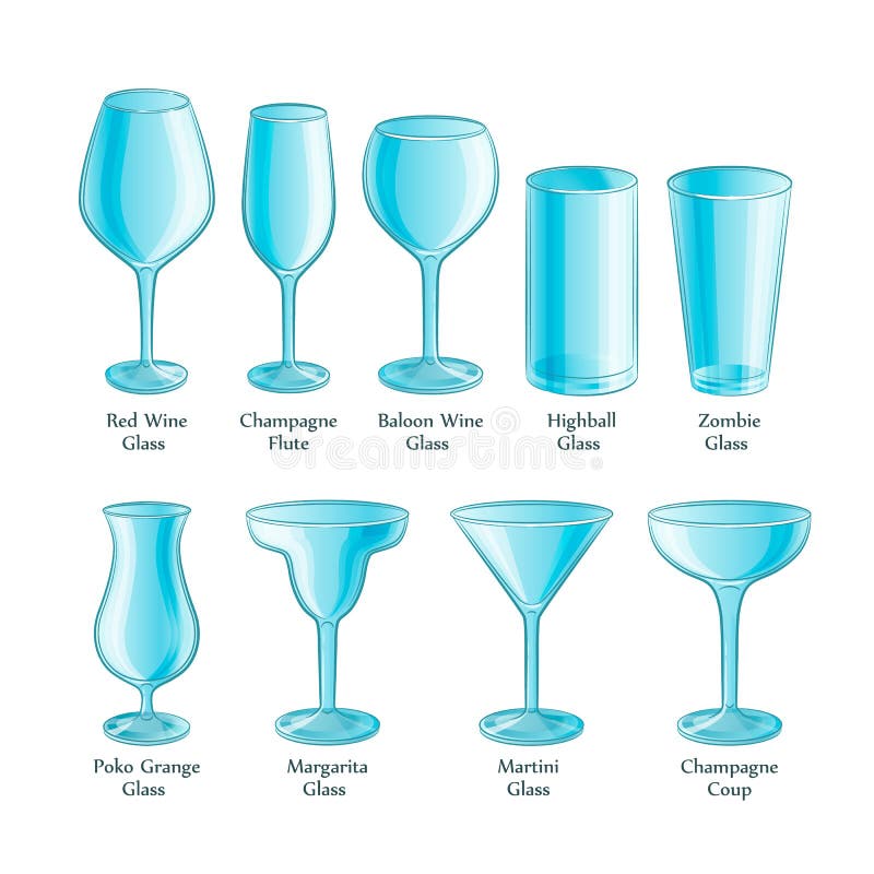 Types Of Empty Cocktail Glasses In Color With Names Stock Illustration Illustration Of Leaf