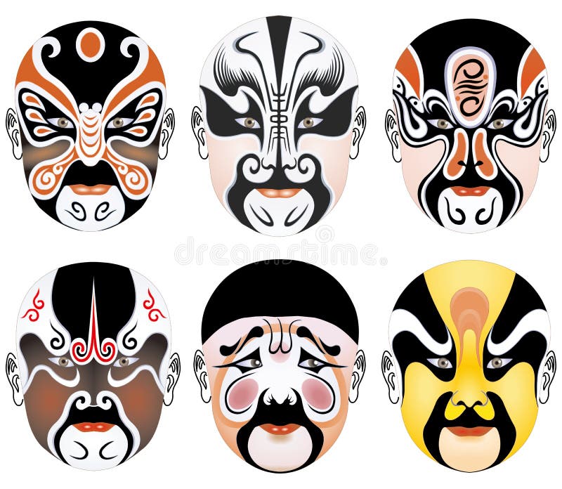Types of Facial Make-up in Beijing Opera Set Six Stock Vector ...