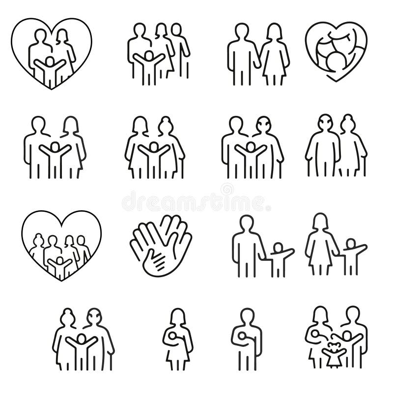 Types of Family Structures. Thin Line Icon Set Stock Vector ...
