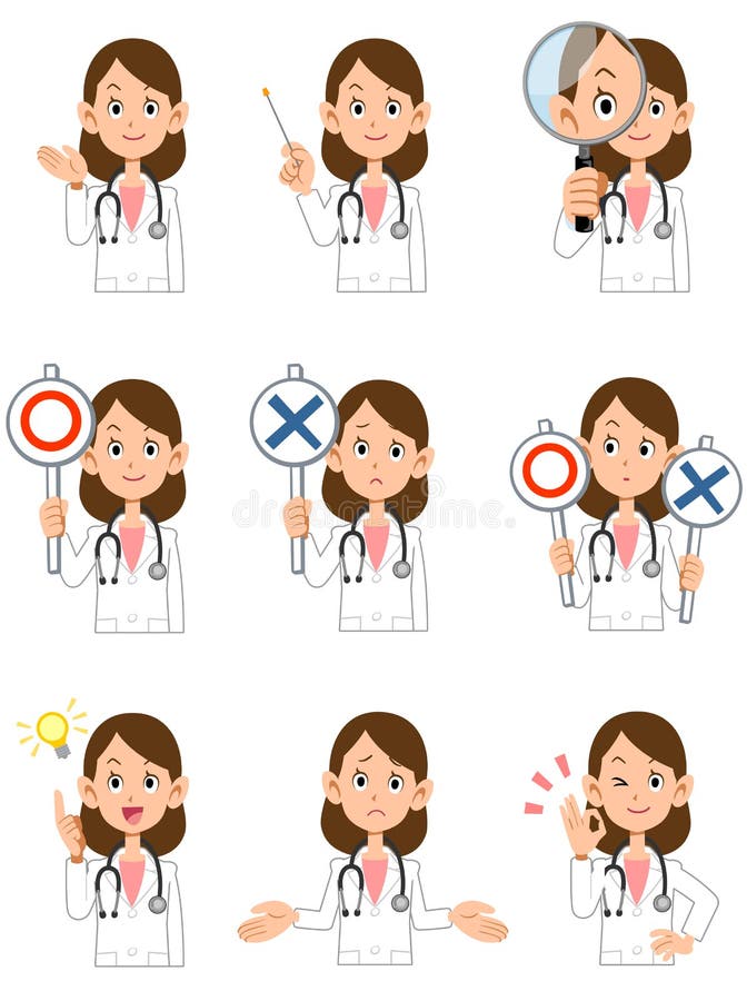 9 Types of Female Doctor`s Upper Body Poses and Gestures 2 Stock Vector ...