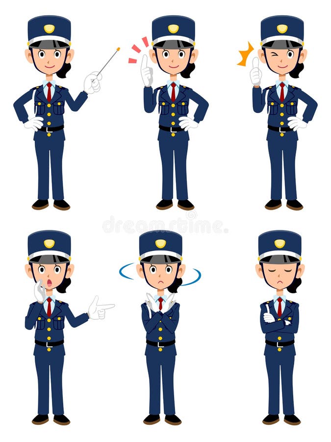 6 Types of Female Guards` Poses and Gestures Stock Vector ...