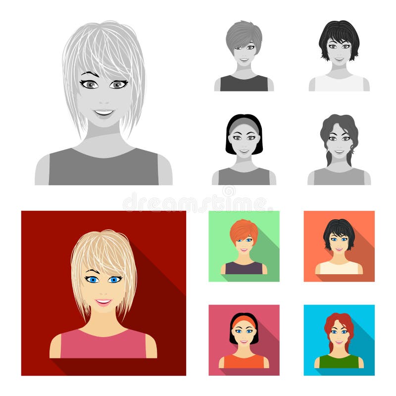 Types Of Female Hairstyles Monochrome Flat Icons In Set Collection For