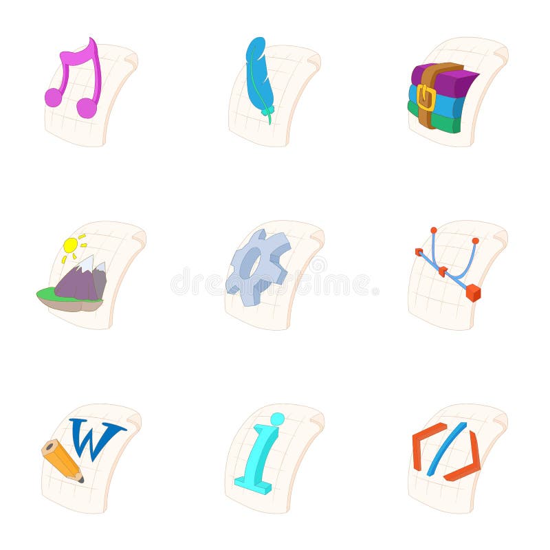 Types of Files Icons Set, Cartoon Style Stock Vector - Illustration of ...