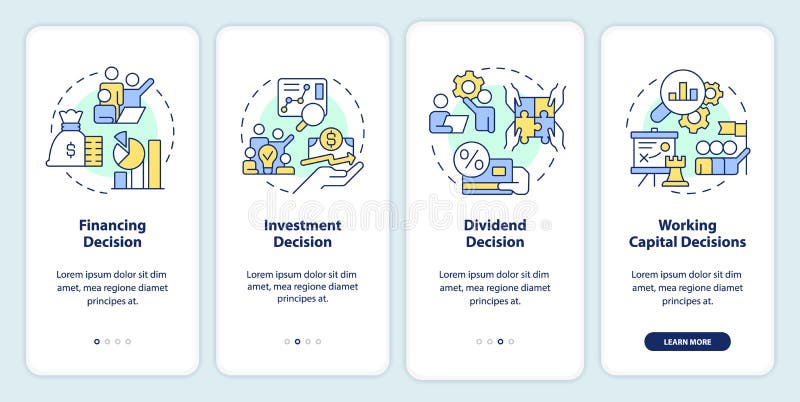 Types of Financial Decisions Onboarding Mobile App Screen Stock Vector ...