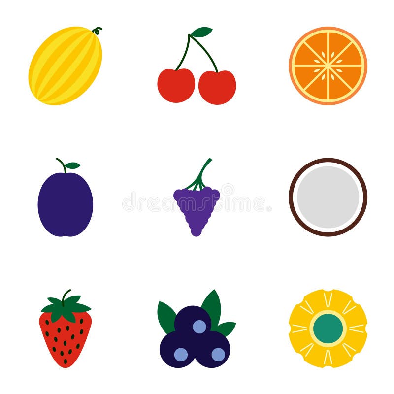 Types of Fruit Icons Set, Flat Style Stock Vector - Illustration of ...