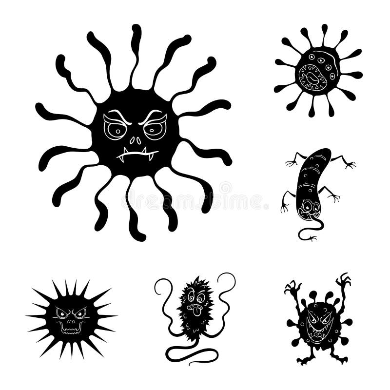 Types of Funny Microbes Black Icons in Set Collection for Design ...