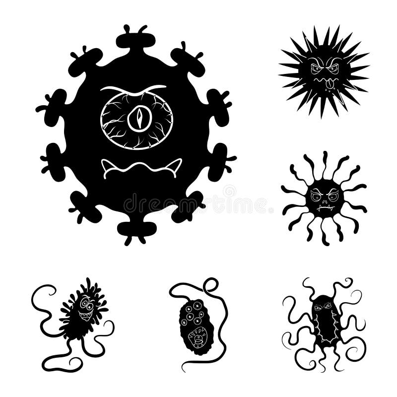Types of Funny Microbes Black Icons in Set Collection for Design ...